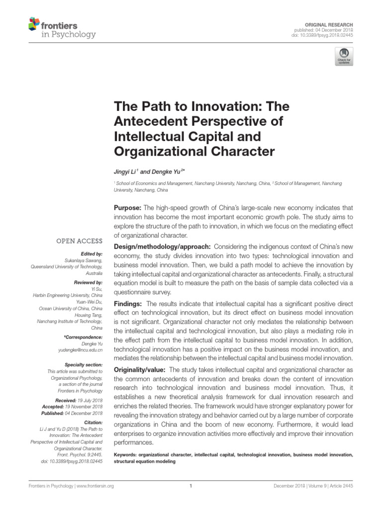 The Path To Innovation. The Antecedent Perspective of Intellectual Capital and Organizational ...