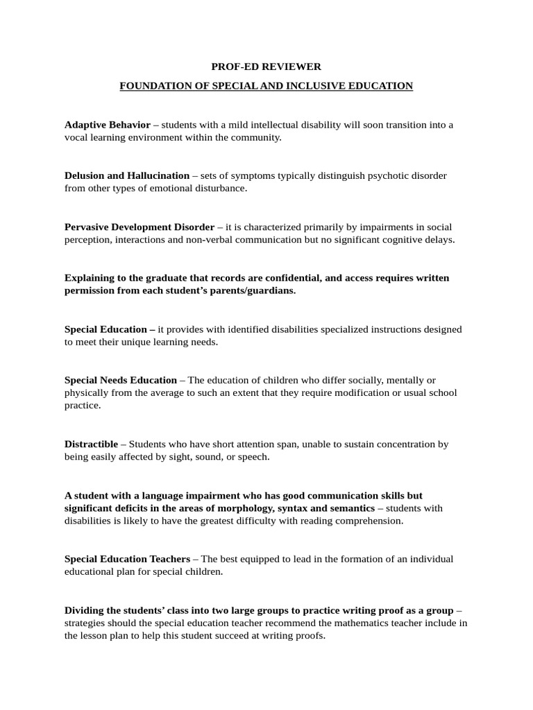 Complete Profed-Gened Reviewer | PDF | Curriculum | Special Education