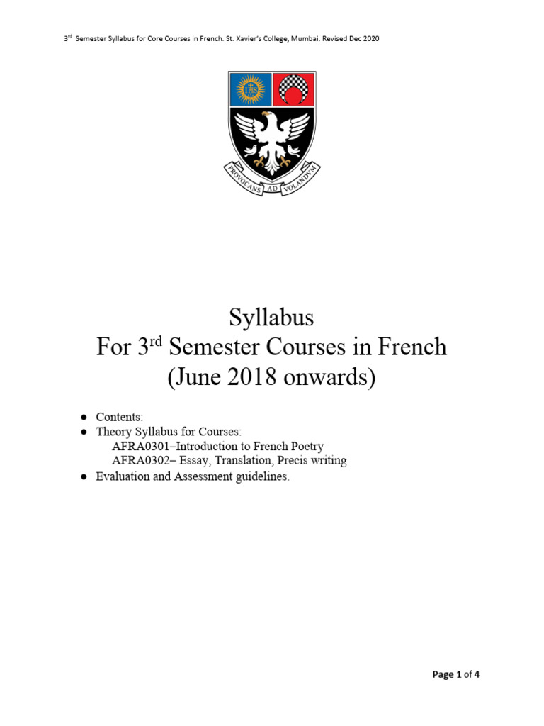 3rd Semester French Syllabus - St. Xavier's | PDF | French Poetry ...