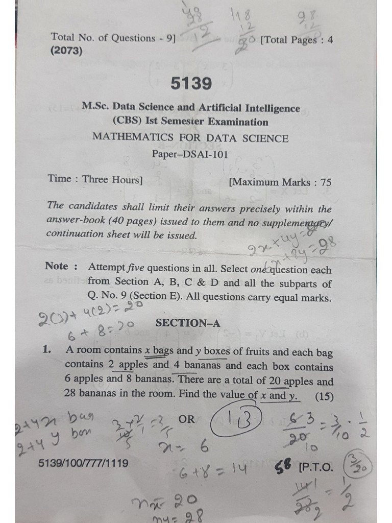 Mathematics For Data Science Question Paper | PDF