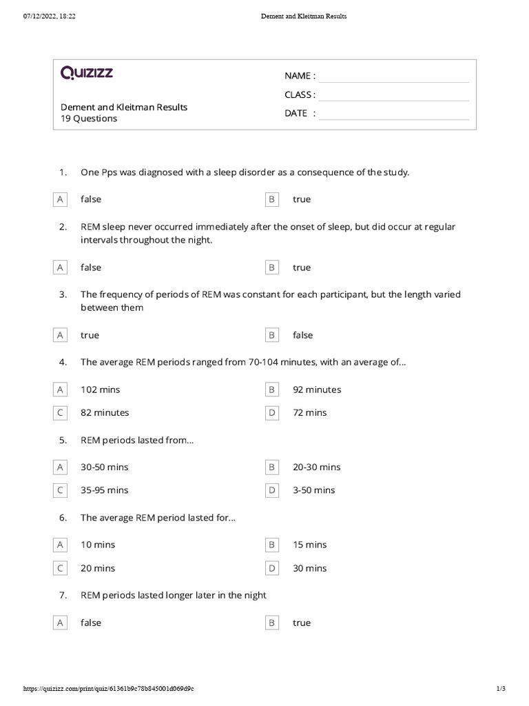 Dement and Kleitman Results | PDF | Rapid Eye Movement Sleep | Sleep