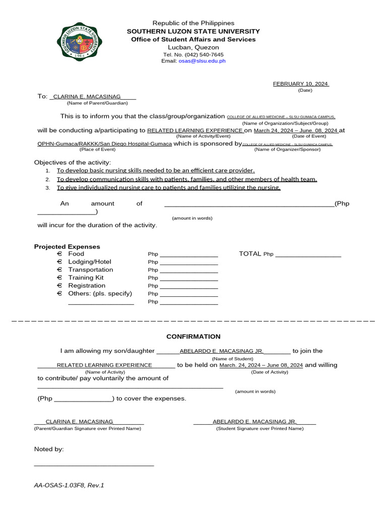 BSN 3 Letter To Parents - 060547 | PDF | Public Services | Medicine