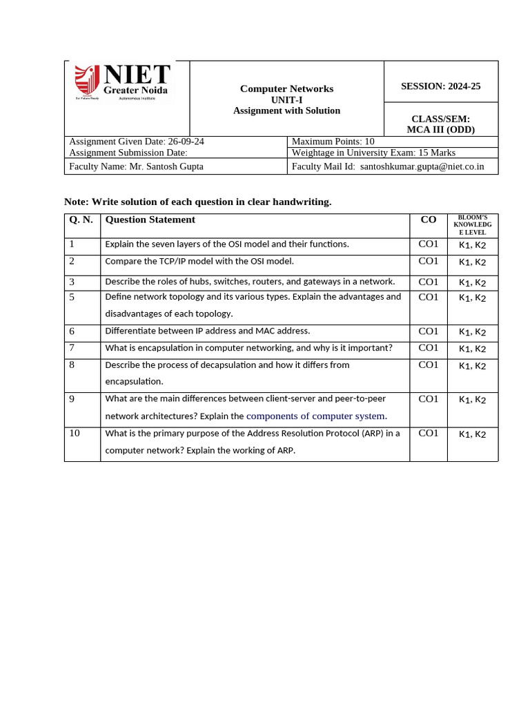 Computer Networks Assignment Solutions 2024 | PDF