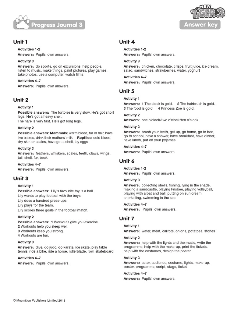 NewTiger3 Progress Journal AnswerKey | PDF