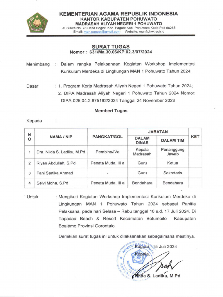 Surat Tugas Panitia Workshop IKM | PDF