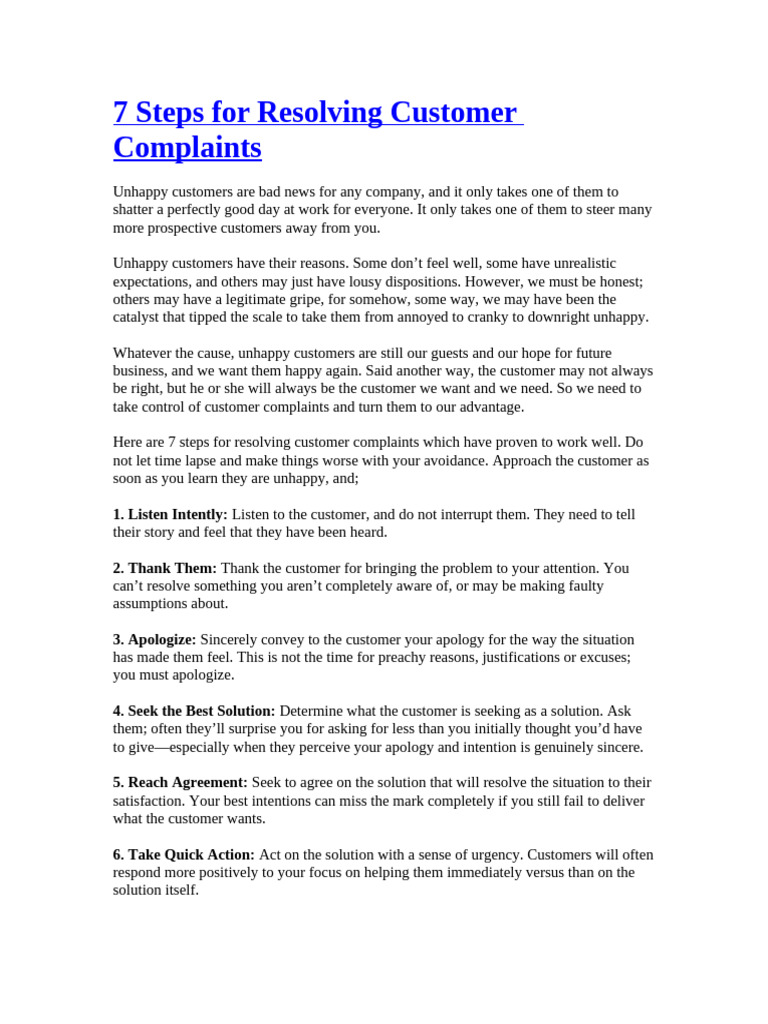 7 Steps for Resolving Customer Complaints | PDF