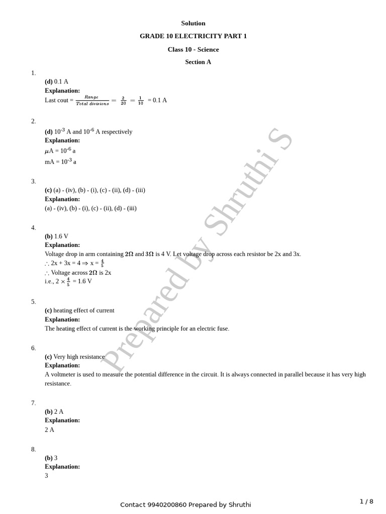Grade 10 Electricity Soln | PDF | Electrical Resistance And Conductance ...