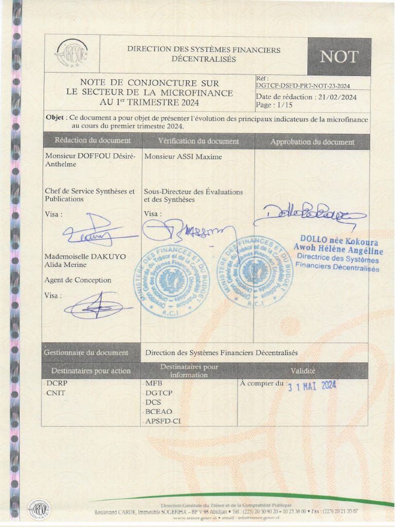 Note de Conjoncture Sur Le Secteur de La Microfinance Au 1er Trimestre 2024 | PDF