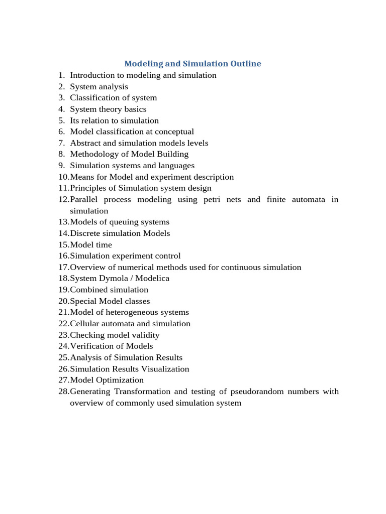 Modeling and Simulation Out Line | PDF | Computers | Technology & Engineering