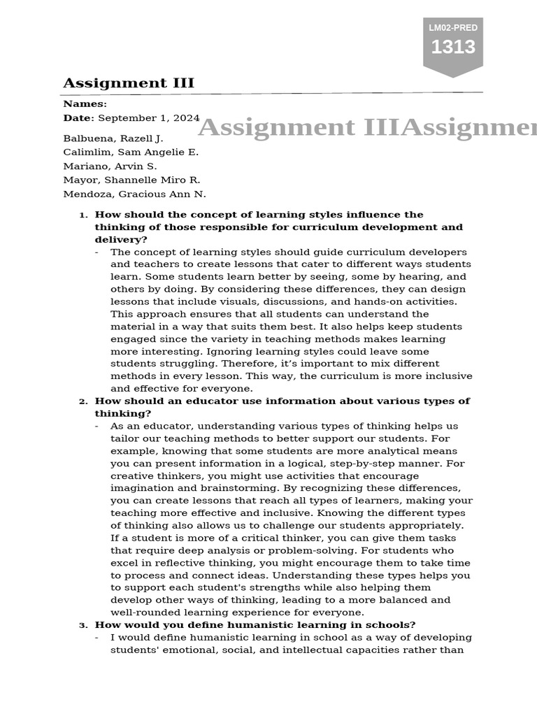 Assignment III | PDF | Learning | Intelligence