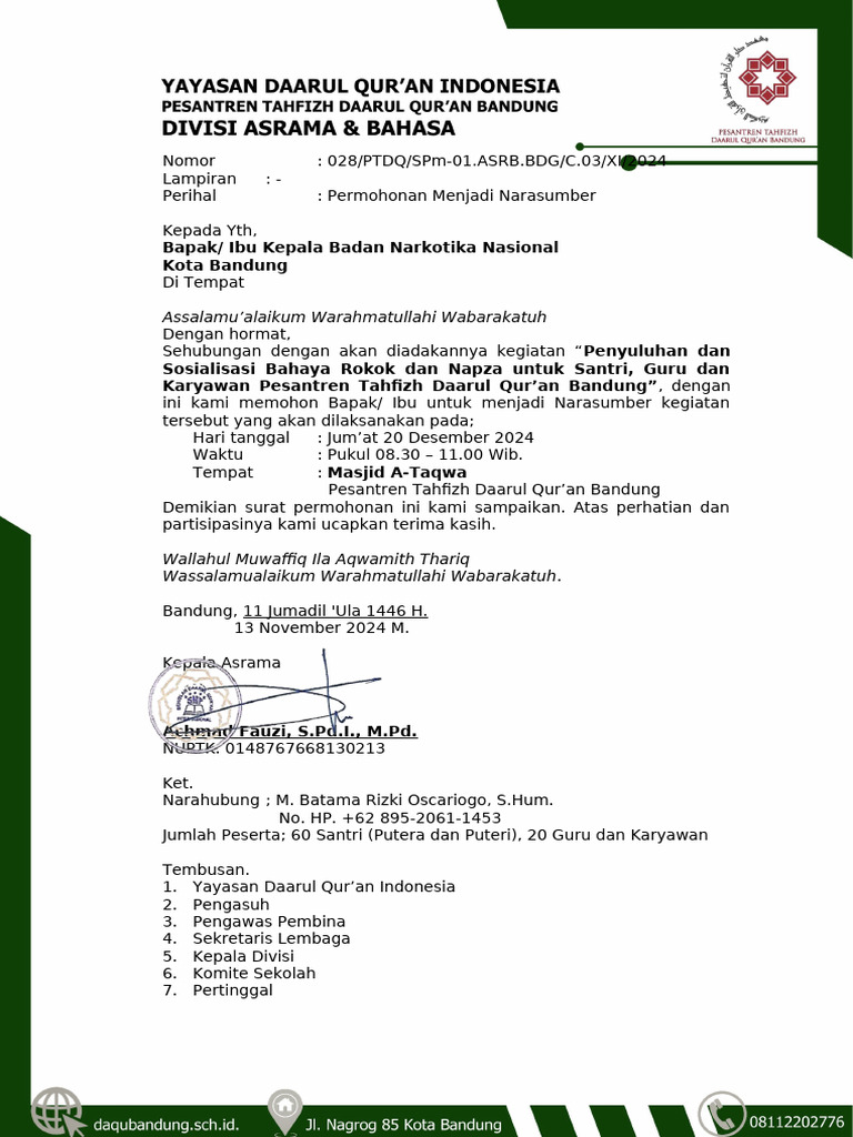 Surat Permohonan Menjadi Narasumber BNN | PDF | Ilmu Sosial