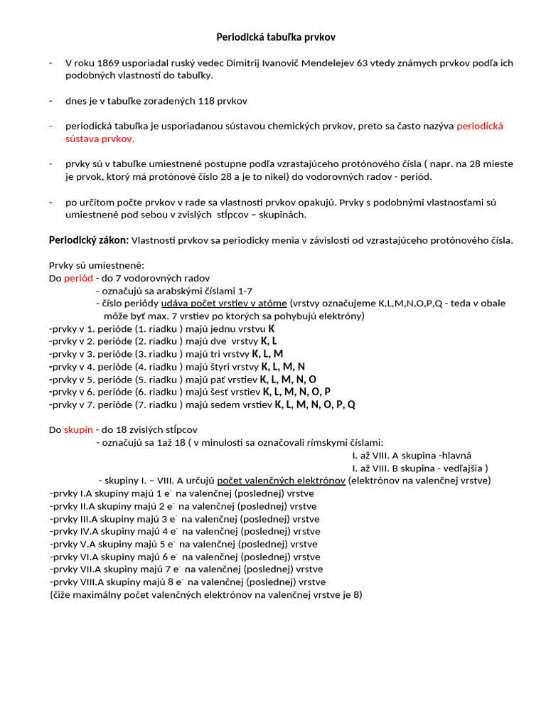 Periodická Sústava Prvkov | PDF