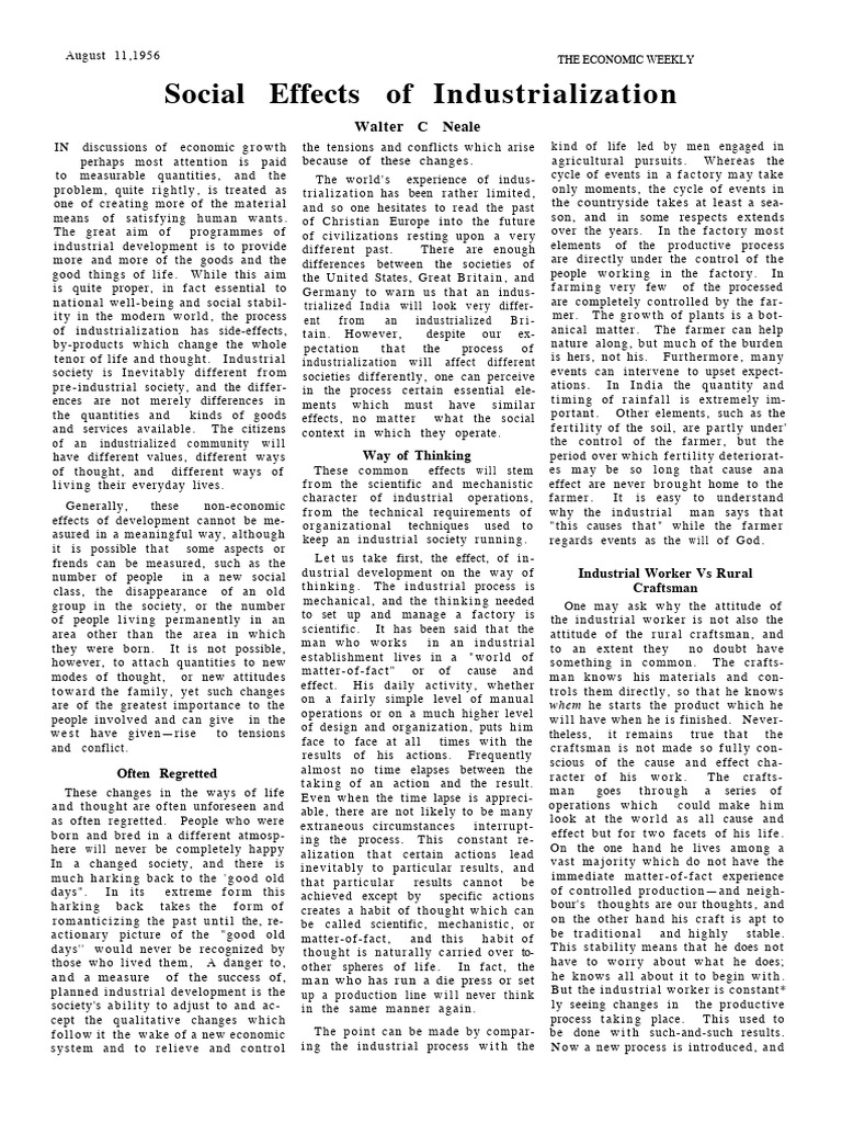 Social Effects of Industrialization | PDF