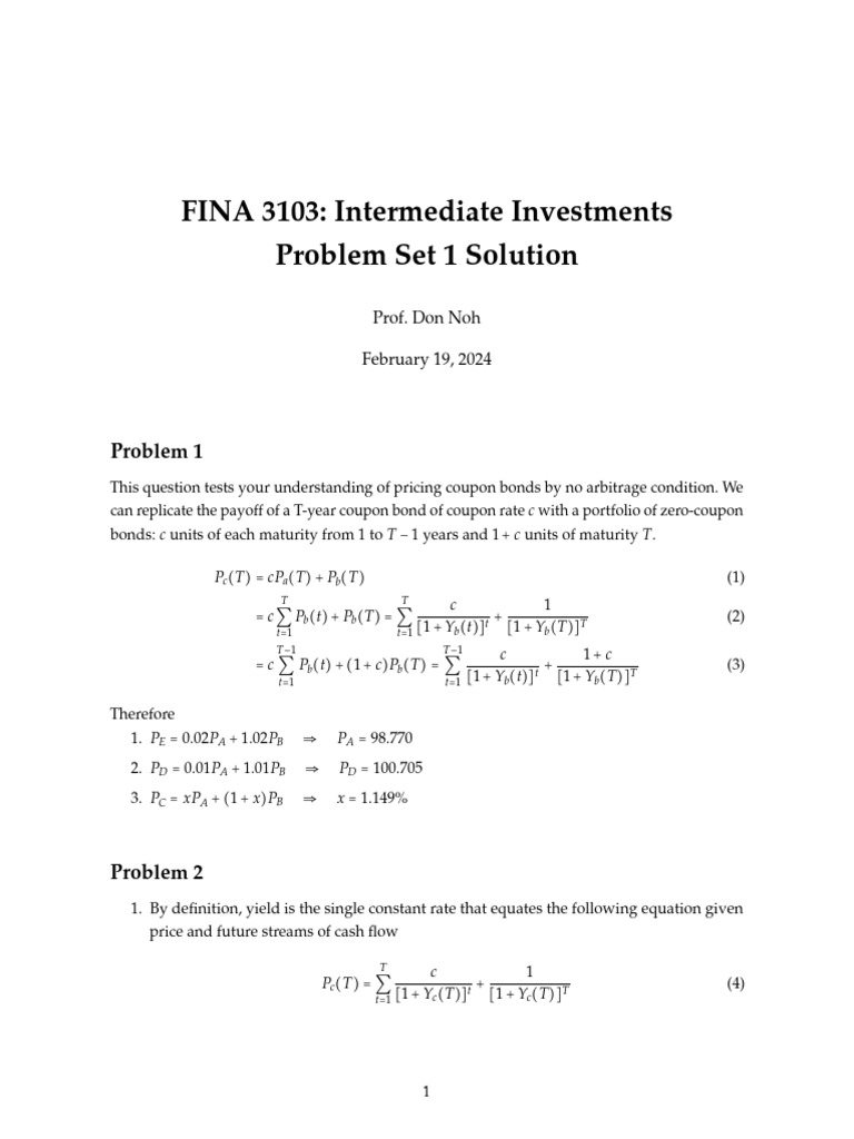 Problem Set 1 Sol | PDF | Bonds (Finance) | Financial Economics