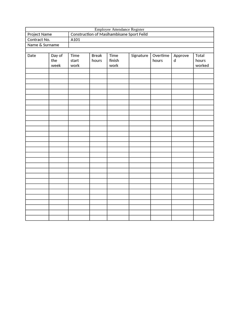 Employee Attendance Log for Construction | PDF | Law
