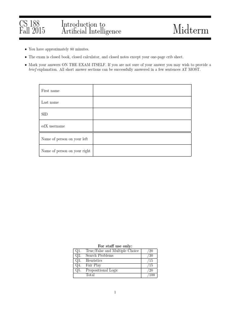 cs188 Fa2015 mt1 Russell Soln | PDF | Applied Mathematics | Theoretical Computer Science