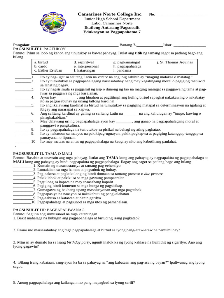 Esp 7 Q3 Prelim | PDF