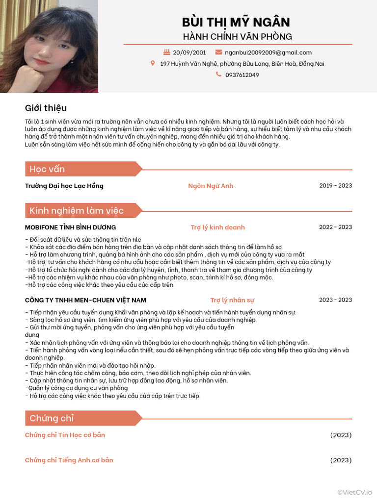 Cv-bùi Thị Mỹ Ngân | PDF