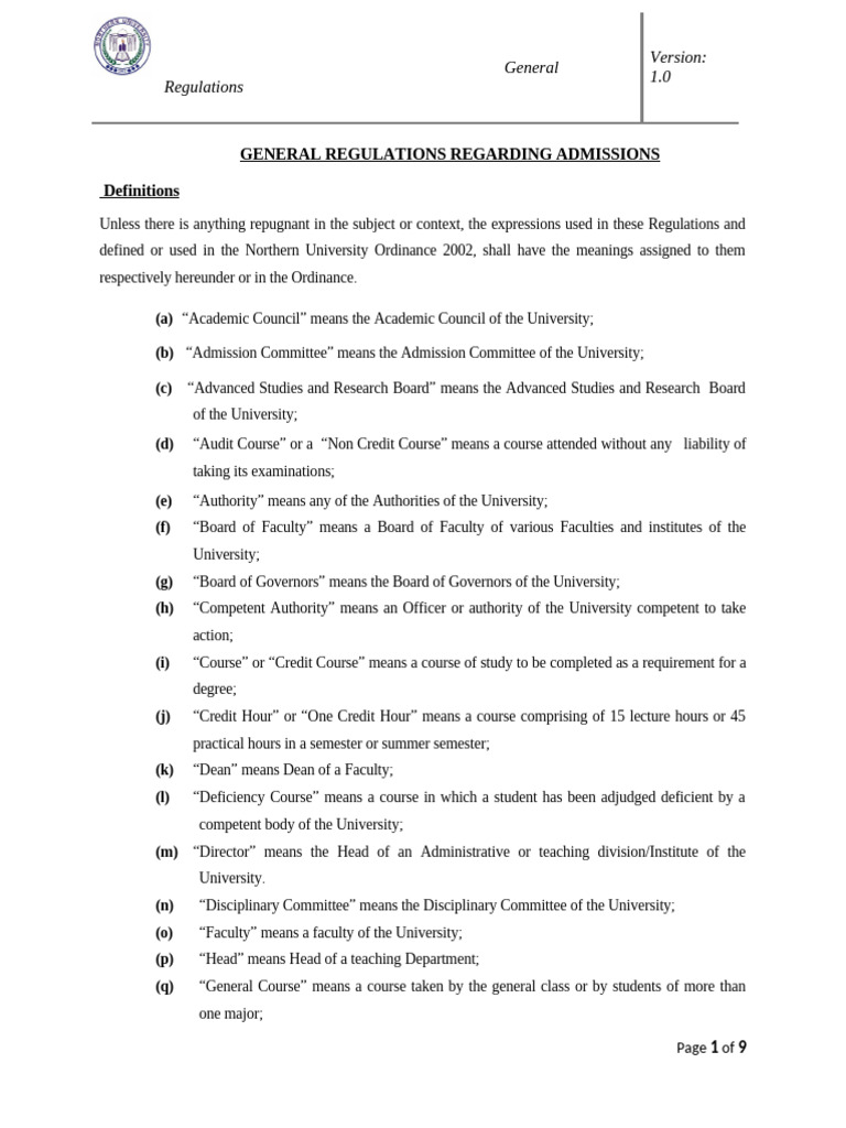 General Regulations | PDF | Academic Degree | Course Credit