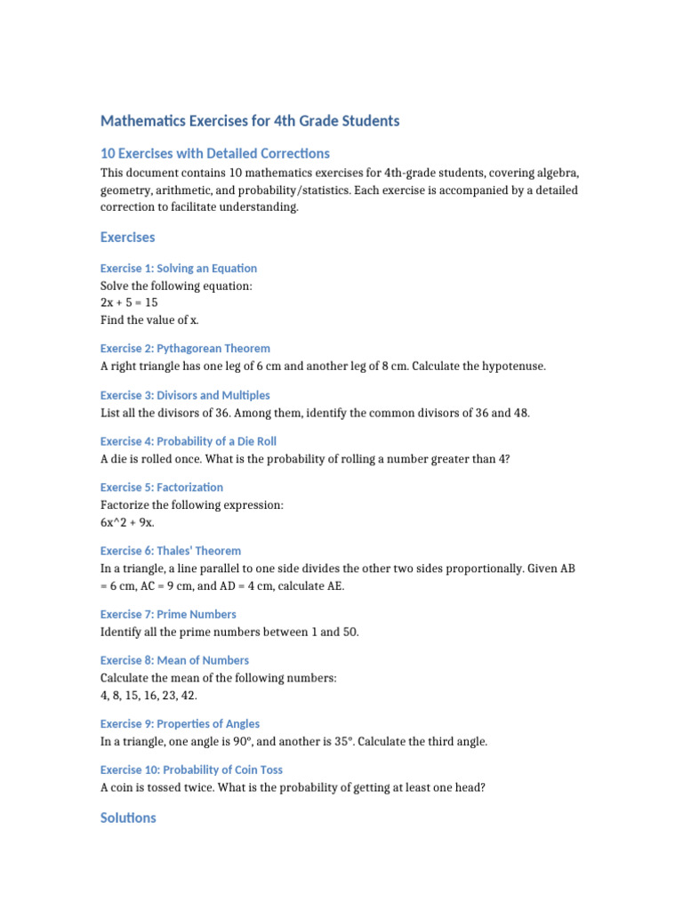 Math Exercises 4th Grade | PDF