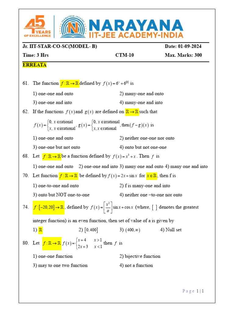 01-09-2024 - JR - IIT - STAR CO-SC (MODEL-B) - Jee-Main - CTM - 10 - ERRATA | PDF