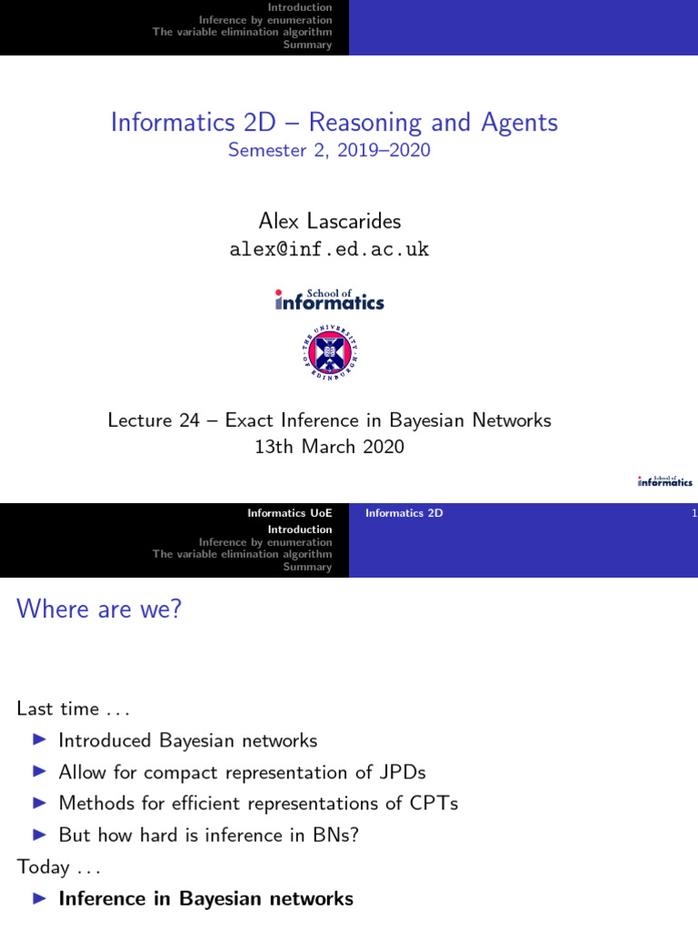 24 Bn Exact Inference | PDF | Bayesian Network | Statistical Inference