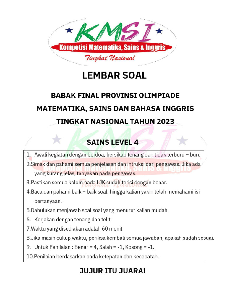 JAWABAN SOAL FINAL PROVINSI KMSI SAINS LEVEL 4.pdf - 20241116 - 192828 - 0000 | PDF