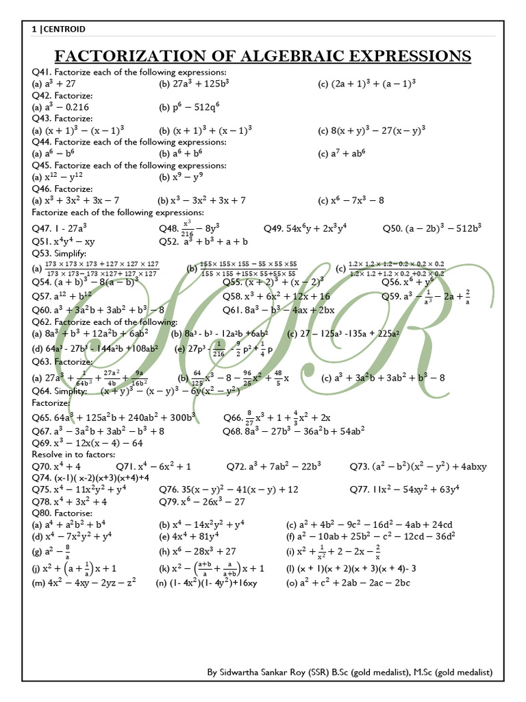 Factorization Of Algebraic Expressions 2 1 Pdf