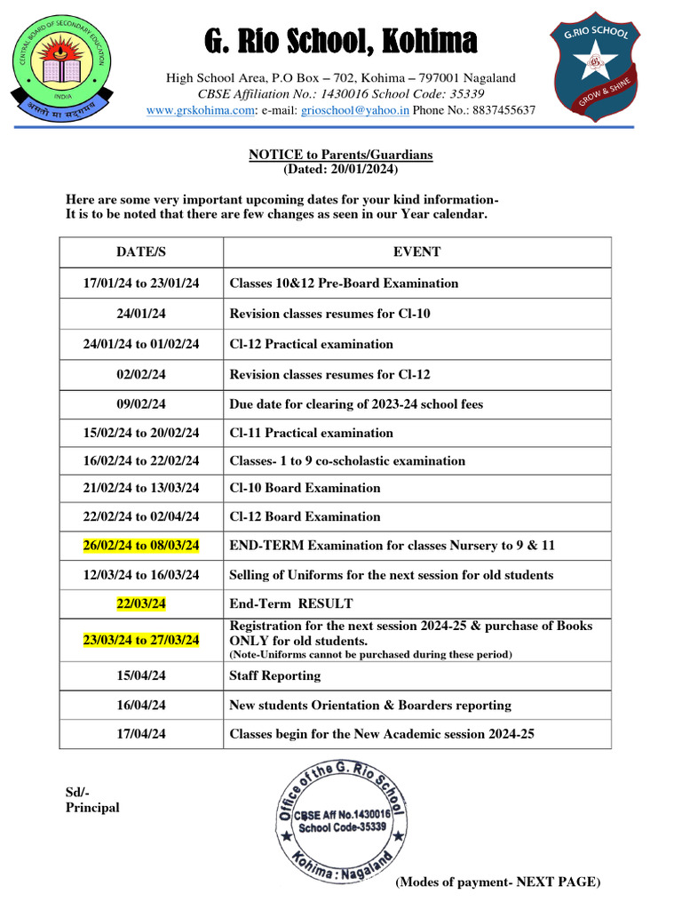 Notice-Important Upcoming Dates 2024 | PDF | Payments | Banking Technology