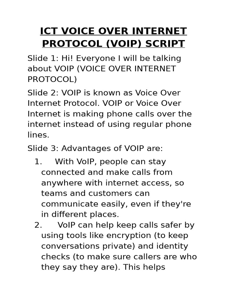 ICT VOICE OVER INTERNET PROTOCOL SCRIPT ICT DYLAN LIM | PDF ICT VOICE OVER INTERNET PROTOCOL SCRIPT ICT DYLAN LIM | PDF