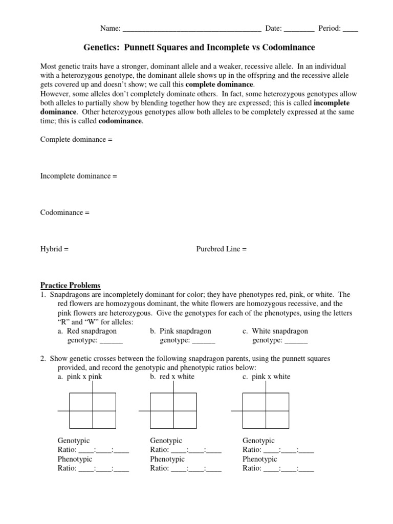 Incomplete Dominance and Codominance | PDF | Dominance (Genetics ...