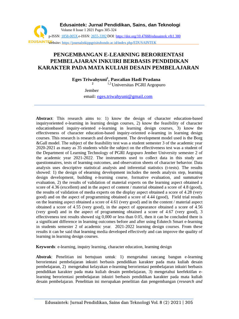 Jurnal 1 (Pengembangan E-Learning Berorientasi Pembelajaran Inkuiri Berbasis Pendidikan Karakter ...