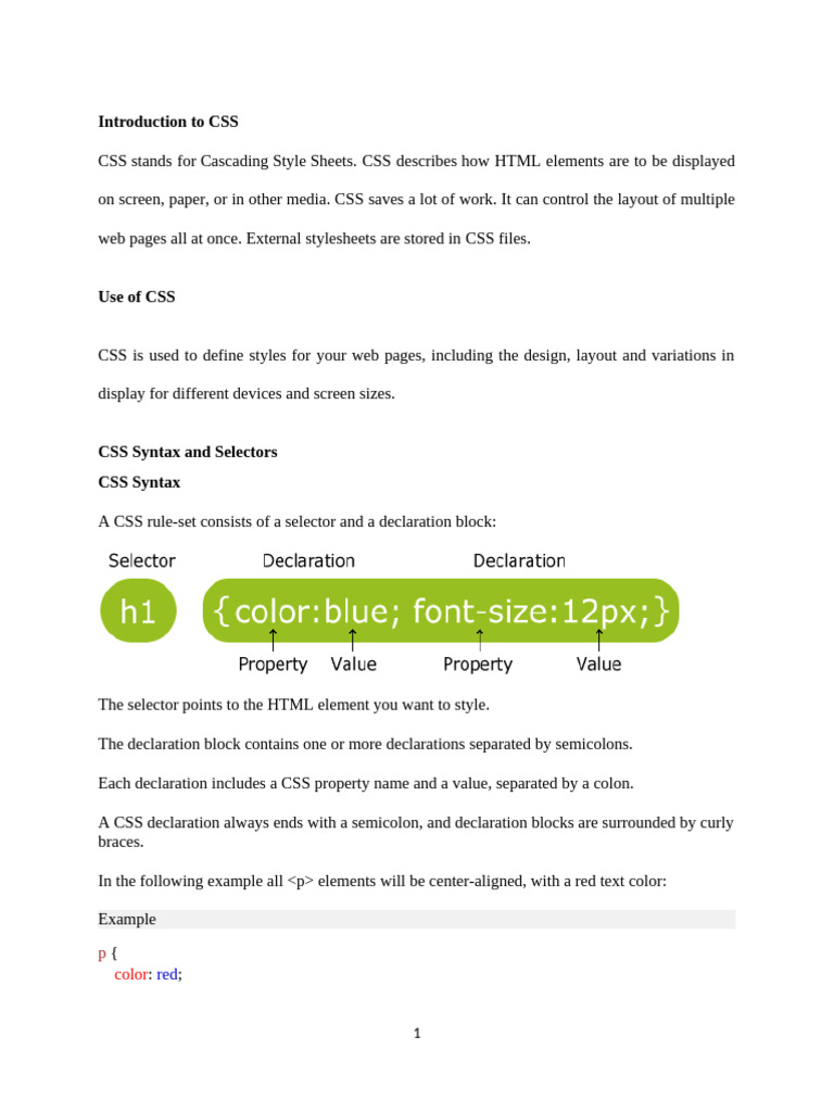 Introduction To Css | PDF | Html Element | Html