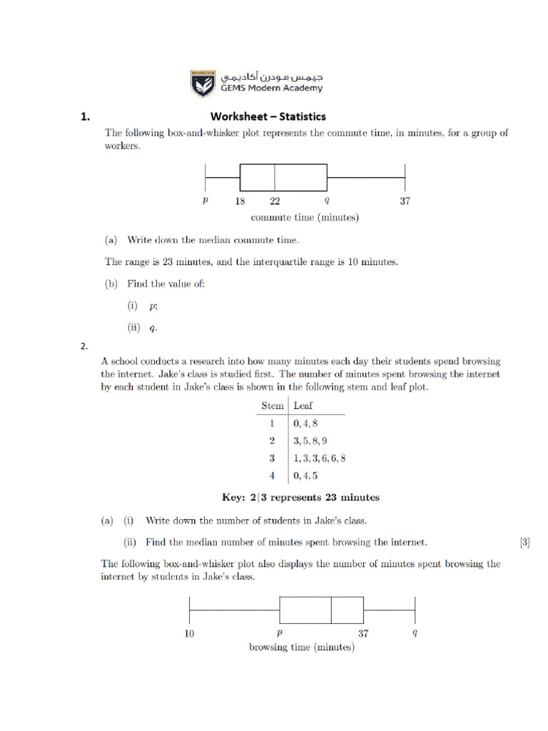 Statistics Worksheet | PDF | Science & Mathematics | Technology ...