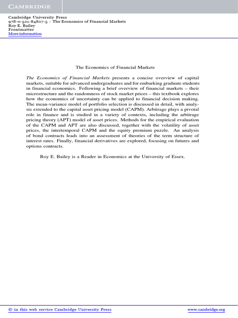 Frontmatter | PDF | Option (Finance) | Modern Portfolio Theory