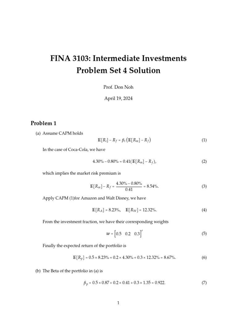 problem_set_4_sol | PDF | Capital Asset Pricing Model | Beta (Finance)