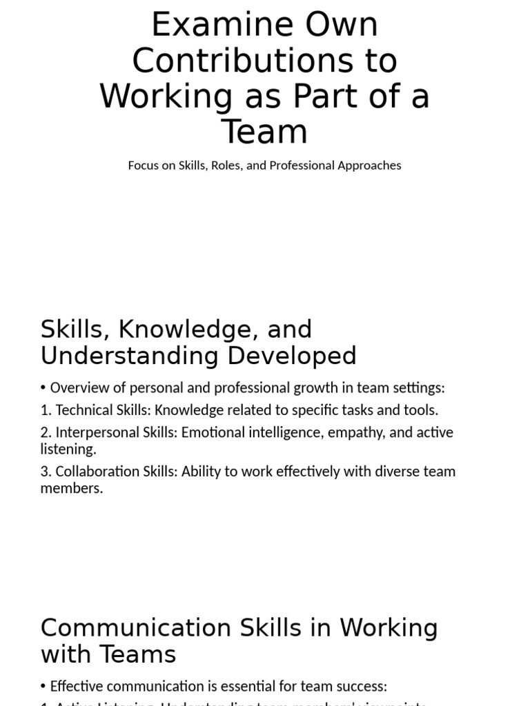 Teamwork Skills and Contributions Guide | PDF | Communication | Information