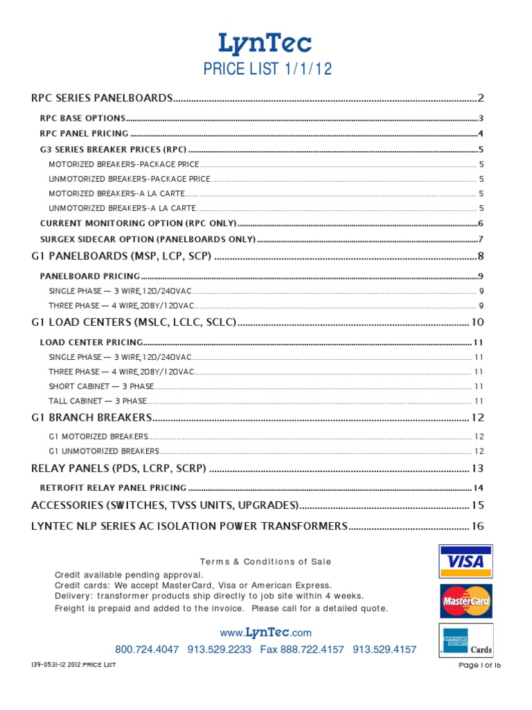 2012 RPC Panelboard Price List | PDF | Relay | Switch