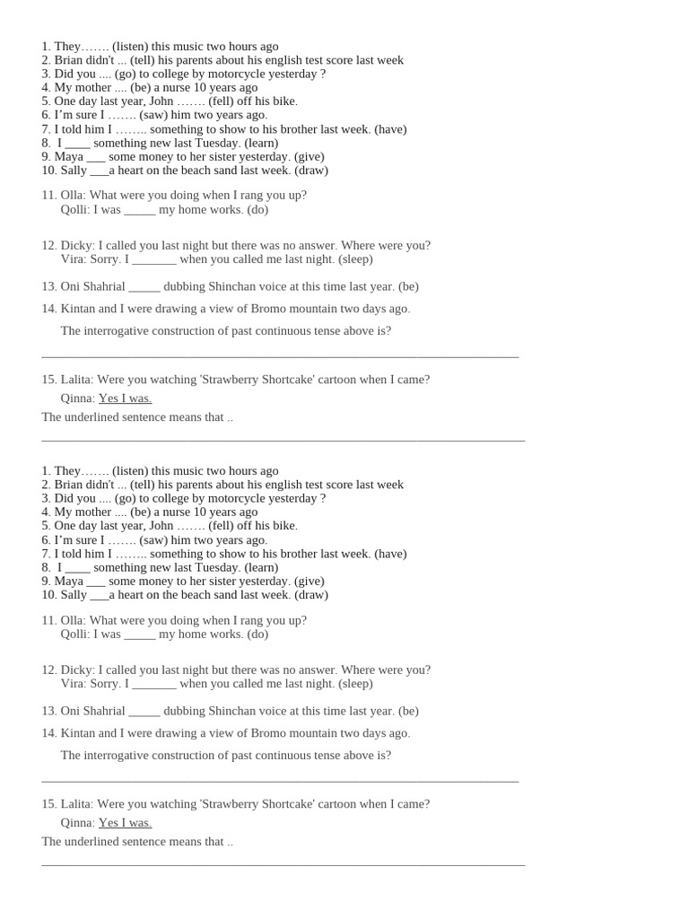 Past Simple and Continuous Latihan | PDF | Art