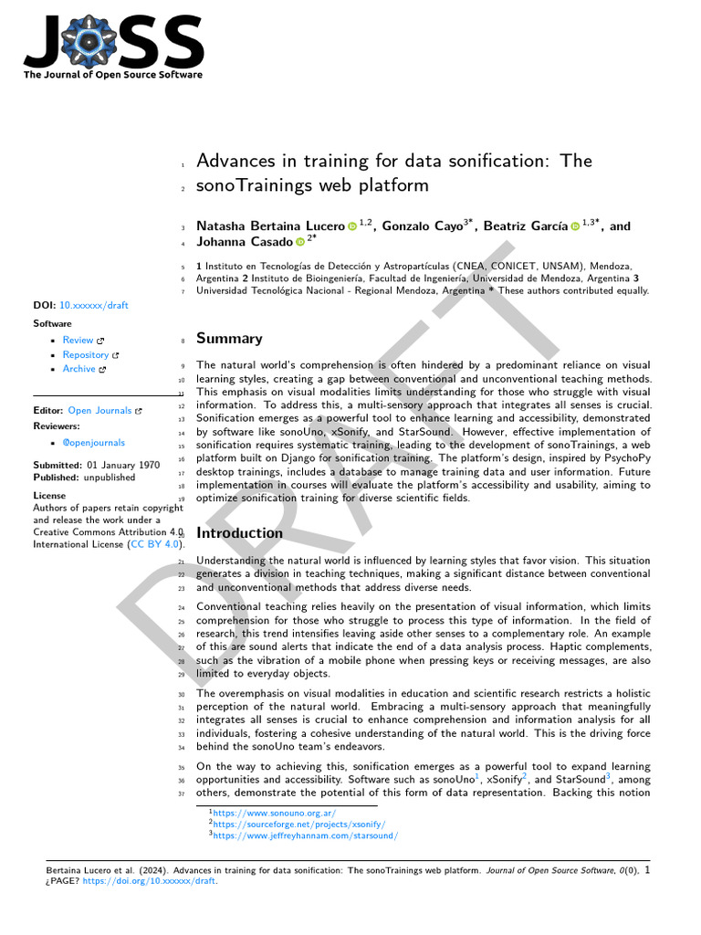 Draft: Advances in Training For Data Sonification: The Sonotrainings Web Platform | PDF ...