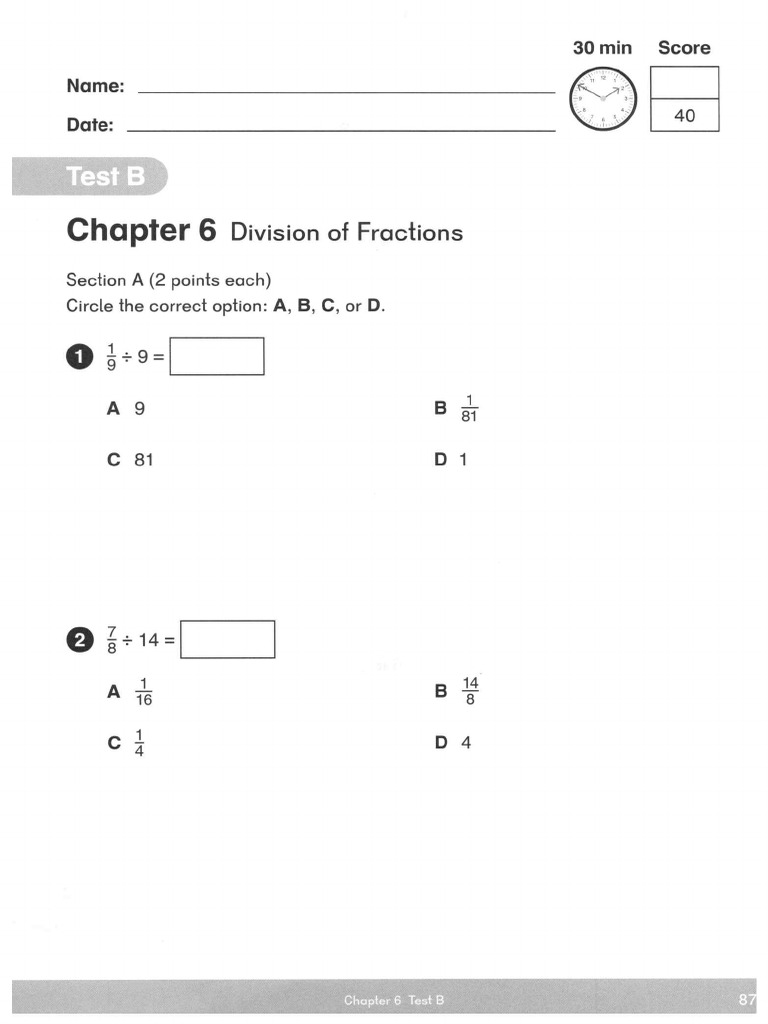 Math Test 5A CH 06 Test B | PDF