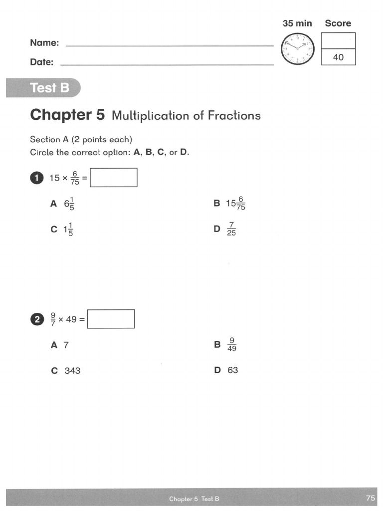 Math Test 5A CH 05 Test B | PDF