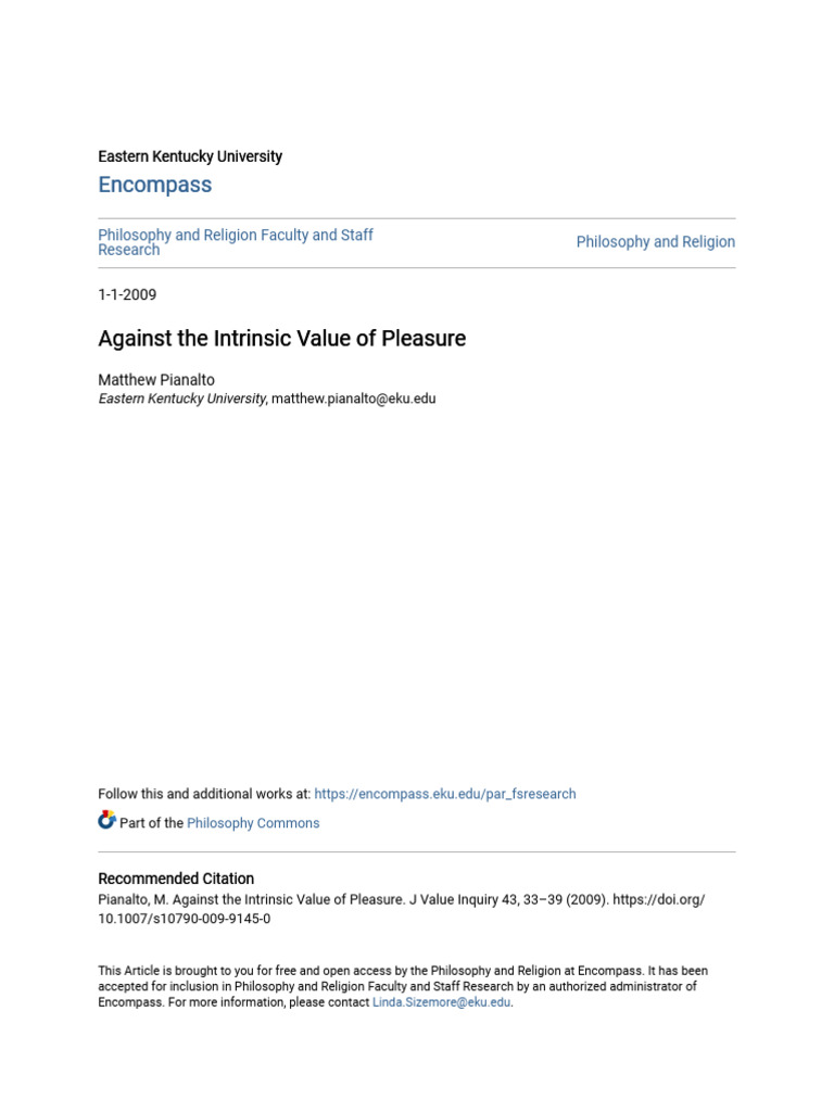 Against The Intrinsic Value of Pleasure | PDF | Pleasure | Hedonism