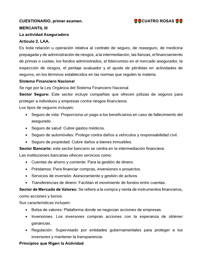 MERCANTIL III, Primer Examen | PDF | Seguro | Póliza de seguros