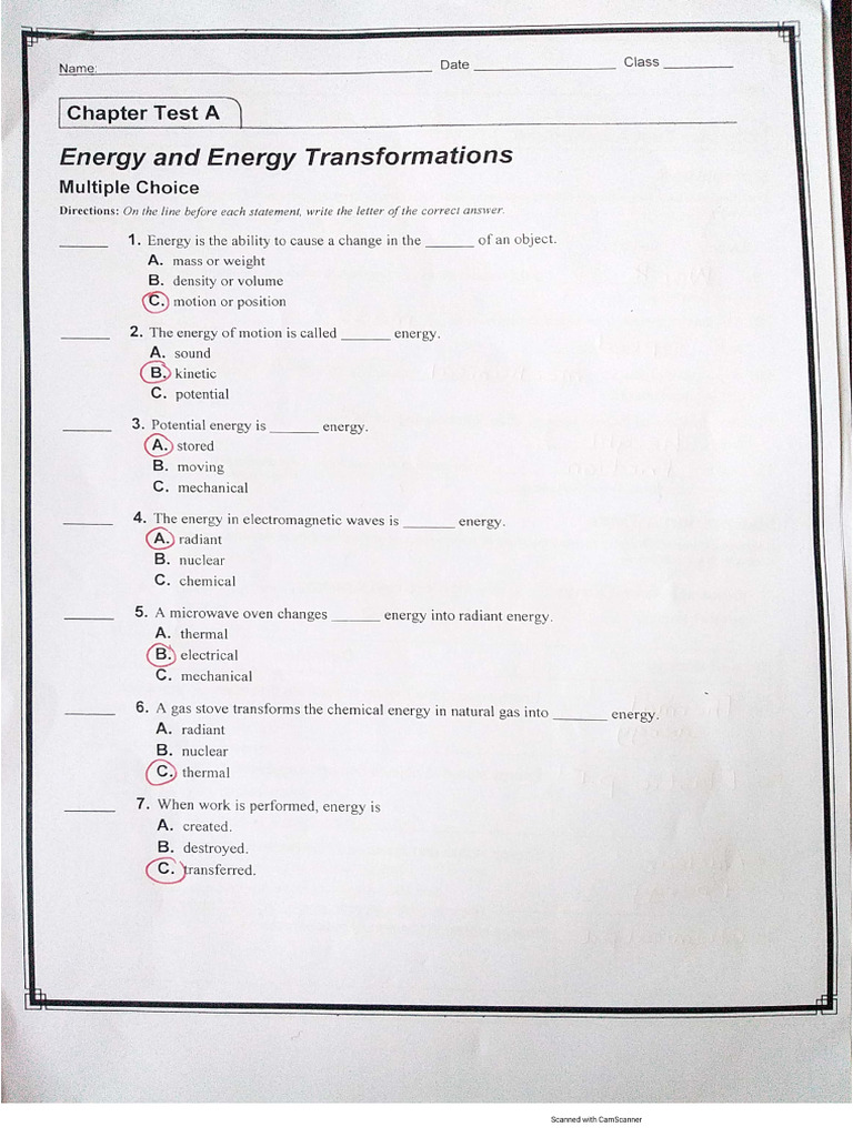 Energy Transformation Worksheet2 | PDF