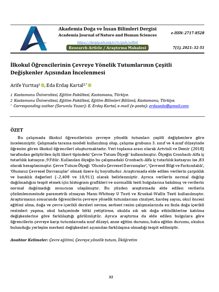 Lkokul Rencilerinin Evreye Y Nelik Tutumlar N N e Itli de I Kenler A S Ndan Ncelenmesi (#915694 ...