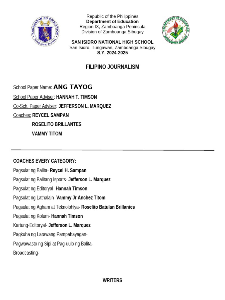 Filipino Journalism Assignment | PDF