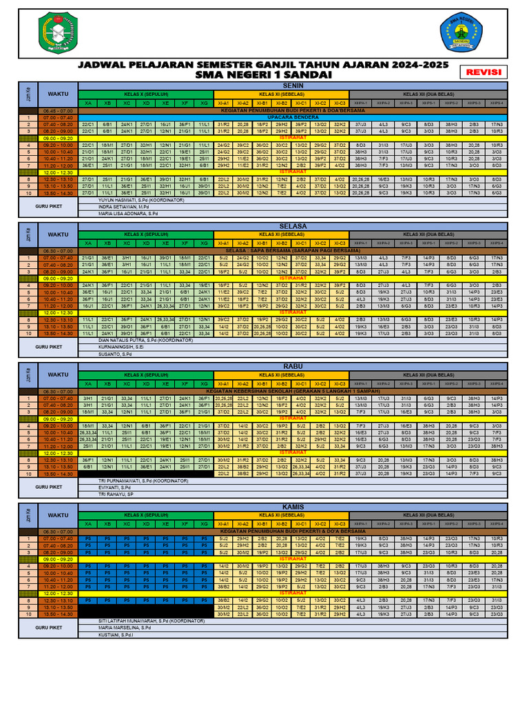 Jadwal Pelajaran Ganjil 2024-2025-REVISI-FINAL | PDF