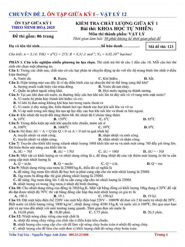 On Tap Giua Ky 1 Theo Minh Hoa 2025 de So 12 | PDF