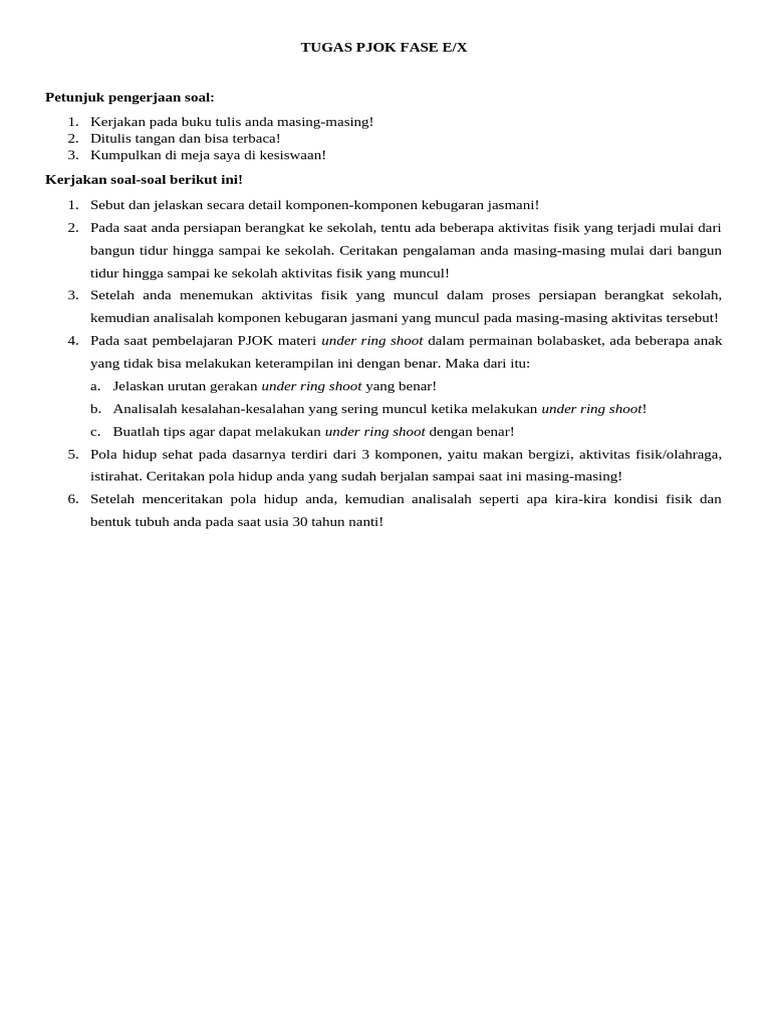 Tugas Pjok Fase e | PDF